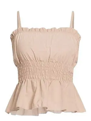 VICOLO Woven Top With Ruffle Detail - Beige