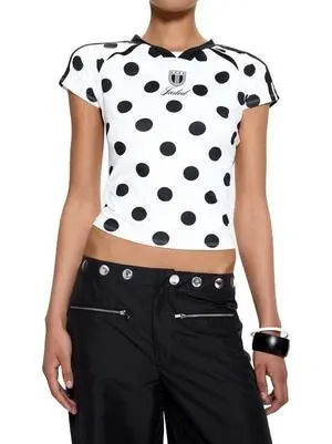 JADED LONDON Polka Dot Football Top - White