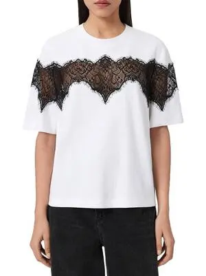 ALLSAINTS Lisa Lace Panel T-shirt - Optic White