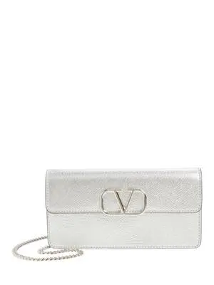 Valentino Garavani Vlogo Metallic Leather Shoulder Bag - Silver