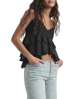 Mango Ruffle Clip Dot Tiered Crop Top - Black