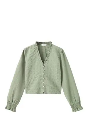 Mango Textured Cotton Button-up Shirt - Khaki Green