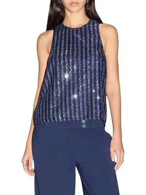 Mango Striped Sequin Sleeveless Top - Blue