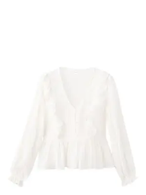 Mango Flowy Ruffle Top - Off White