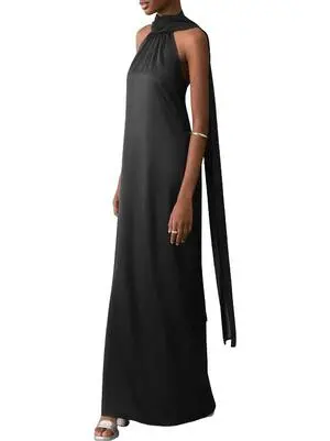 Mango Satin Halterneck Dress - Black