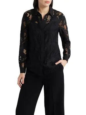 Anne Klein Lace Button-up Shirt - Anne Black