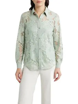 Anne Klein Lace Button-up Shirt - Soft Aloe