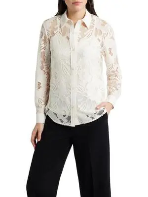 Anne Klein Lace Button-up Shirt - White Dove