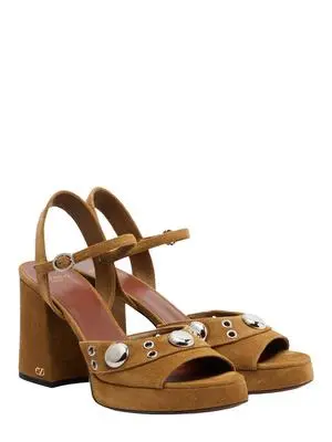 Valentino Garavani Studded Suede Platform Sandals - Beige