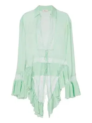 Blumarine Lace-trimmed Georgette Shirt - Green