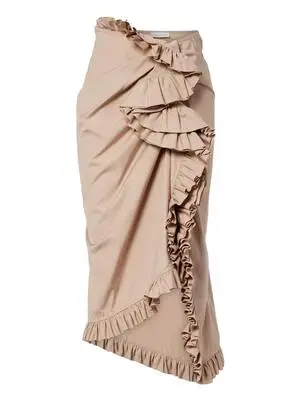 Dries Van Noten Draped Midi Skirt With Ruffle Detail - Beige