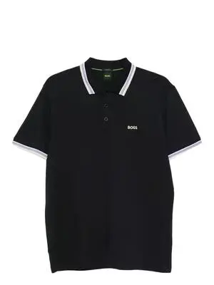 BOSS Striped-collar Polo Shirt - Black