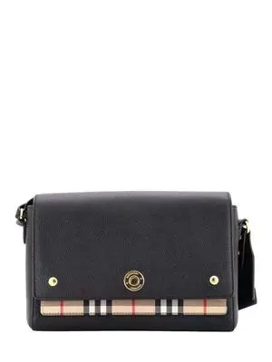 Burberry Leather And Vintage Check Canvas Crossbody Bag - Black