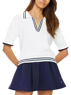 The Upside Archie Collared Stripe Polo Top - White