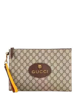 Gucci Neo Vintage Gg Coated Canvas Wristlet Pouch - Brown