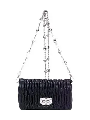 Miu Miu Cloqué Crystal-embellished Clutch Bag With Chain Strap - Black