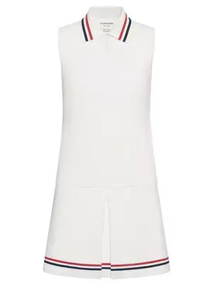 Thom Browne Stripe Pleated Tennis Mini Dress - White