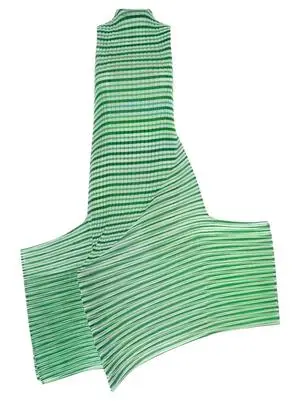 Issey Miyake Striped Pleated Mini Dress - Green
