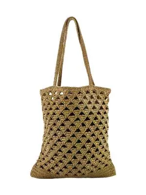 Prada Triangle Logo Open Raffia Tote Bag - Green