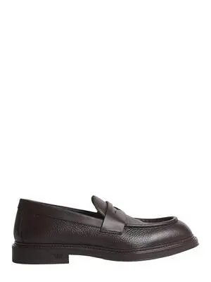 Emporio Armani Grained Leather Loafers With Eagle Detail - Brown