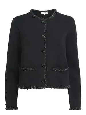 FRAME Wool-blend Beaded Cardigan - Black