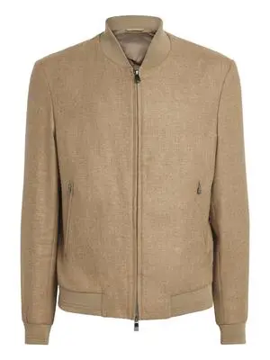 Corneliani Silk-virgin Wool Bomber Jacket - Beige