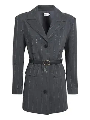 SELF-PORTRAIT Embellished Pinstripe Blazer - Grey