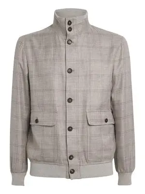 FIORONI CASHMERE Wool-blend Check Bomber Jacket - Beige
