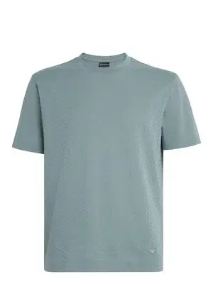 Emporio Armani Cotton-jersey Jacquard T-shirt - Blue