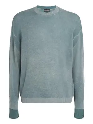 Emporio Armani Wool-cashmere Contrast-stitch Sweater - Blue
