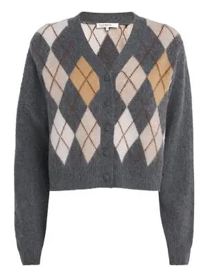 FRAME Merino Wool-cashmere Argyle Cardigan - Grey
