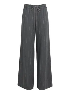 SELF-PORTRAIT Embellished Pinstripe Wide-leg Trousers - Grey