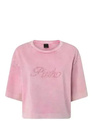 Pinko Cropped T-shirt With Logo Embroidery - Pink