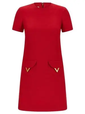 Valentino Garavani Vlogo Signature Wool And Silk Dress - Red