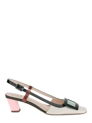 ROGER VIVIER Belle Vivier Leather Slingback Block Heel Pumps - White