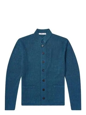 Inis Meáin Lightkeeper Ribbed Linen Cardigan - Blue