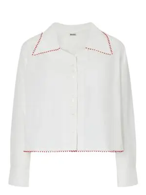 BODE Redbud Cropped Embroidered Shirt - White