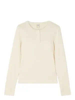 FLORE FLORE Jess Ribbed Organic Cotton-jersey Henley Top - Neutrals