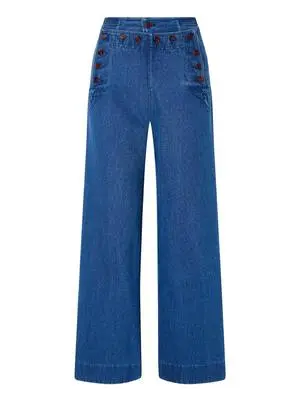 BODE Sailor Cropped High-Rise Wide-Leg Jeans Indigo