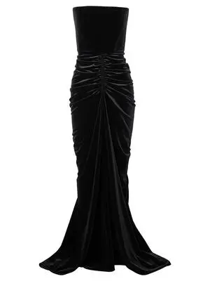 Alex Perry Strapless Ruched Velvet Gown - Black