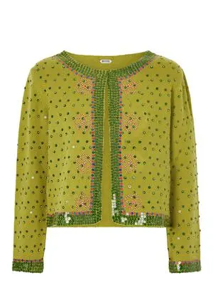 BODE Fairy Floss Cropped Embellished Cardigan - Green