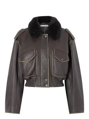 Acne Studios Shearling Collar Leather Bomber Jacket - Brown