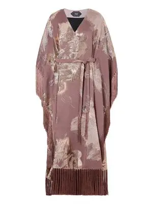 TALLER MARMO Dawn Royale Belted Fringed Embellished Crepe Kaftan - Purple
