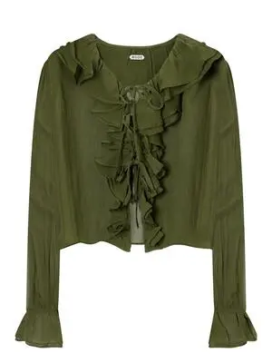 BODE Flounce Ruffled Silk-crepon Blouse - Green