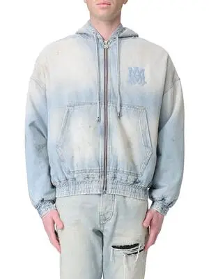 Amiri Amiri Distressed Denim Zip-Up Hoodie Blue