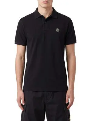 Stone Island Piqué Cotton Polo Shirt With Compass Logo Patch - Navy