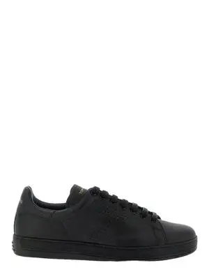 TOM FORD Perforated-logo Leather Sneakers - Black
