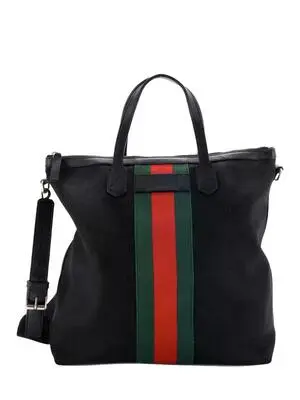 Gucci Web Zip Techno Canvas Medium Tote Bag - Black