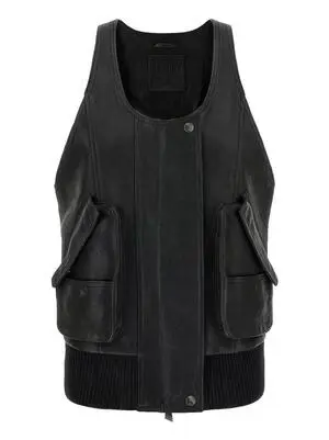 Attico Hammered Leather Gilet - Black