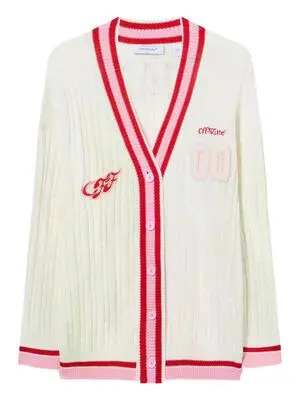 Off-White Cable Knit Cardigan With Embroidered Details - Neutrals